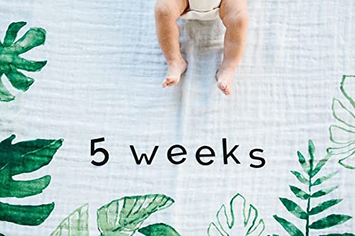 Little Unicorn Keepsake Monthly Milestone Photo Blanket – 47” x 46” – Milestone Cards Included - 100% Cotton Muslin – Machine Washable – Playful Designs - for Boys & Girls (Tropical Leaf)