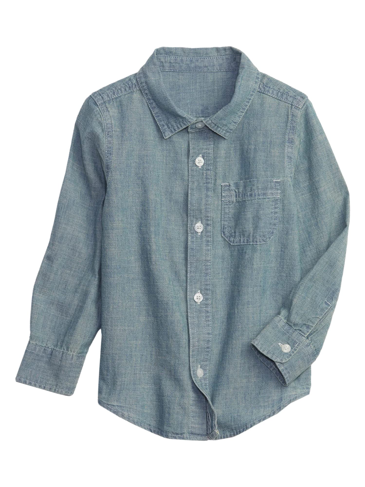 GAP Baby Boys Chambray Long Sleeve Dress Shirt, Medium Wash, 3T US