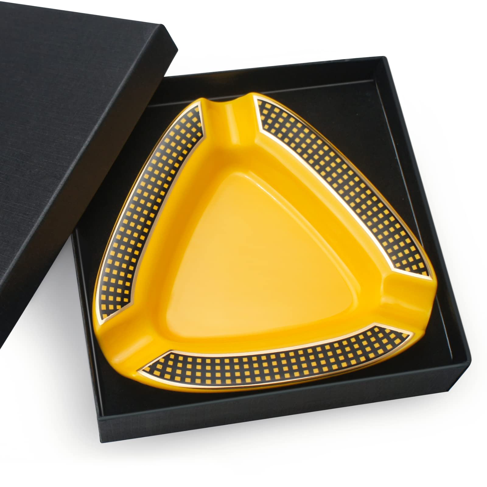 Cigar Ashtray Triangle- Large Rest Outdoor Cigars Ashtray for Patio/Outside/Indoor Ashtray (Yellow)