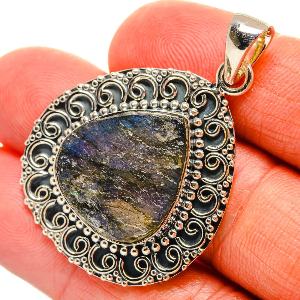 Ana Silver Co Rough Labradorite Pendant 1 7/8" (925 Sterling Silver) - Handmade Jewelry, Bohemian, Vintage PD25237