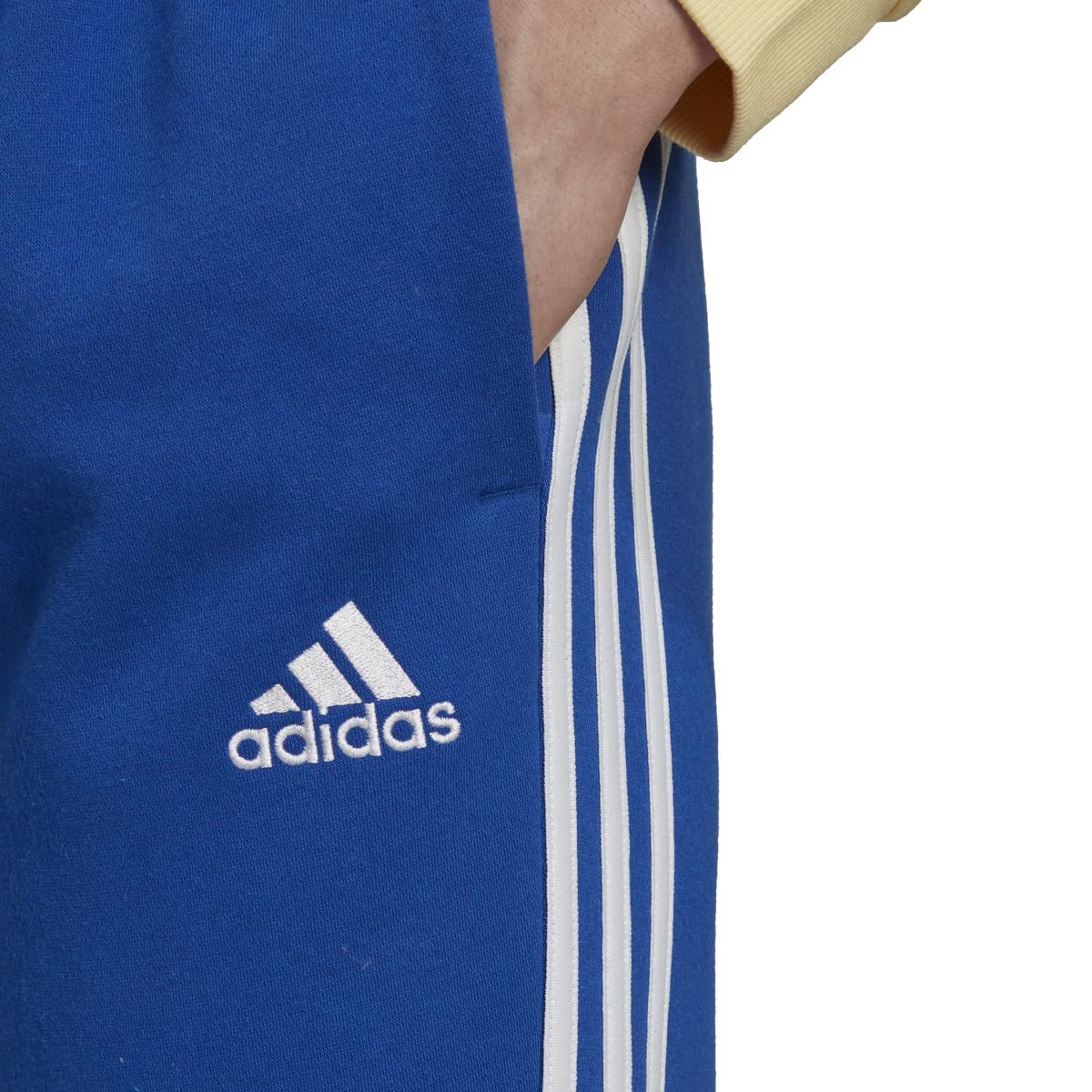adidas Men's Standard Essentials Fleece Tapered Cuff 3-Stripes Pants, Team Royal Blue/White, Medium