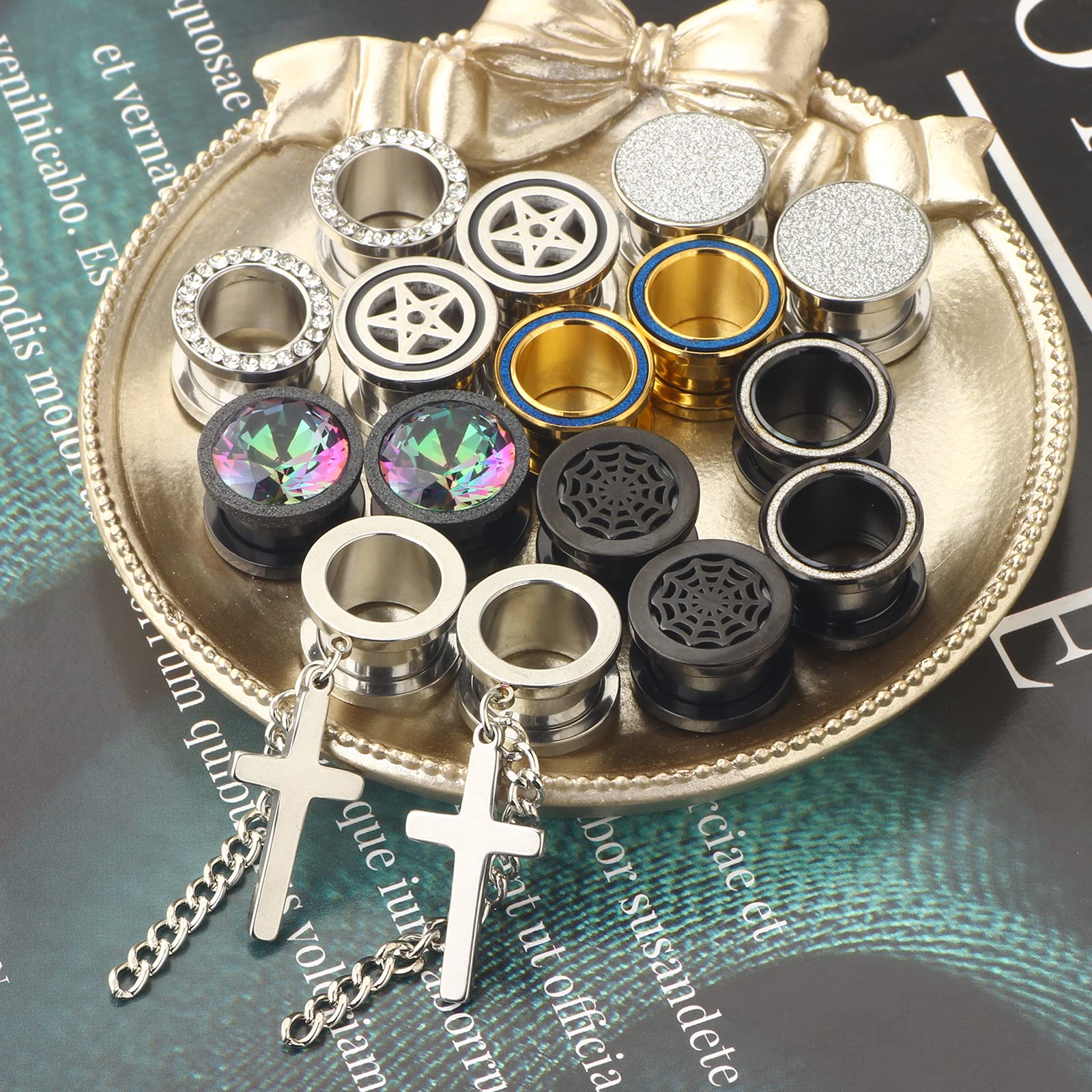 8 Pairs Ear Plug Tunnel Earrings Gauge Star Stretcher Piercing Body Stainless Steel Screw For Women Men 2g-16mm