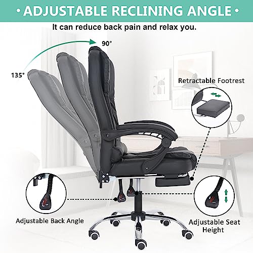 GIVENUSMYF Ergonomic Office Chair High Back with Lumbar Support and Footrest PU Leather Adjustable Swivel Reclining Executive Office Chair Black for Heavy People