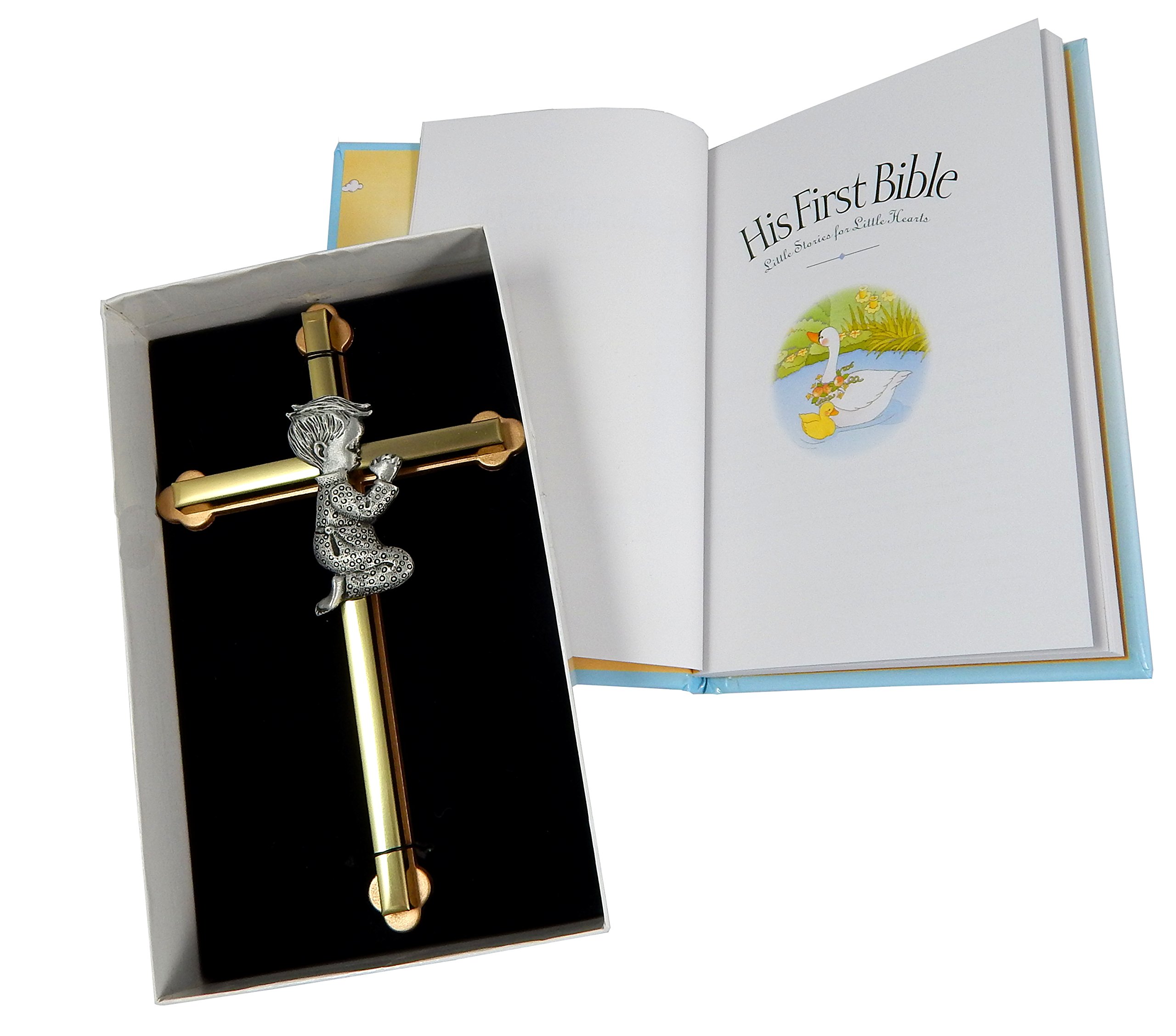CA Baby Boy First Bible and 6" Praying Baby Boy Wall Cross