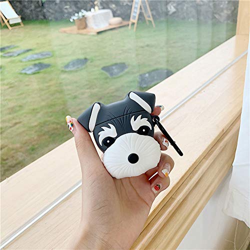 Rertnocnf Compatible with Earbuds Case Airpods 1 & 2, Cute Cartoon Animal Schnauzer Design Wireless Earphone Soft Silicone Anti-Scratch Shockproof Protector Black