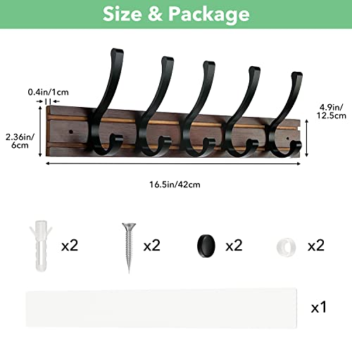 bussdis Coat Rack Wall Mount - 5 Wall Hooks for Hanging, Coat Hooks Wall Mounted, Bamboo Rustic Farmhouse Heavy Duty Towel Hooks, Coat Hook Rail for Coats, Towel, Hat, Keys, Purse, Bag and Robe