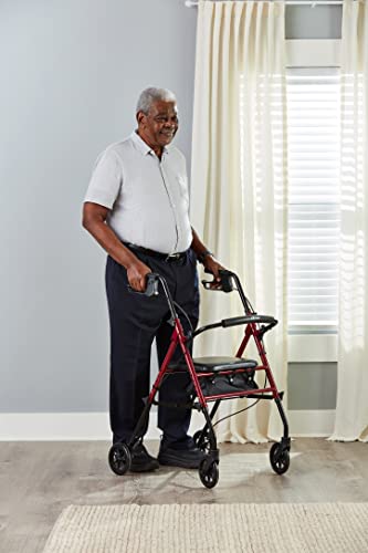 Drive Medical RTL10261RD Foldable Rollator Walker with Seat - Adjustable Handles and Seat, Red