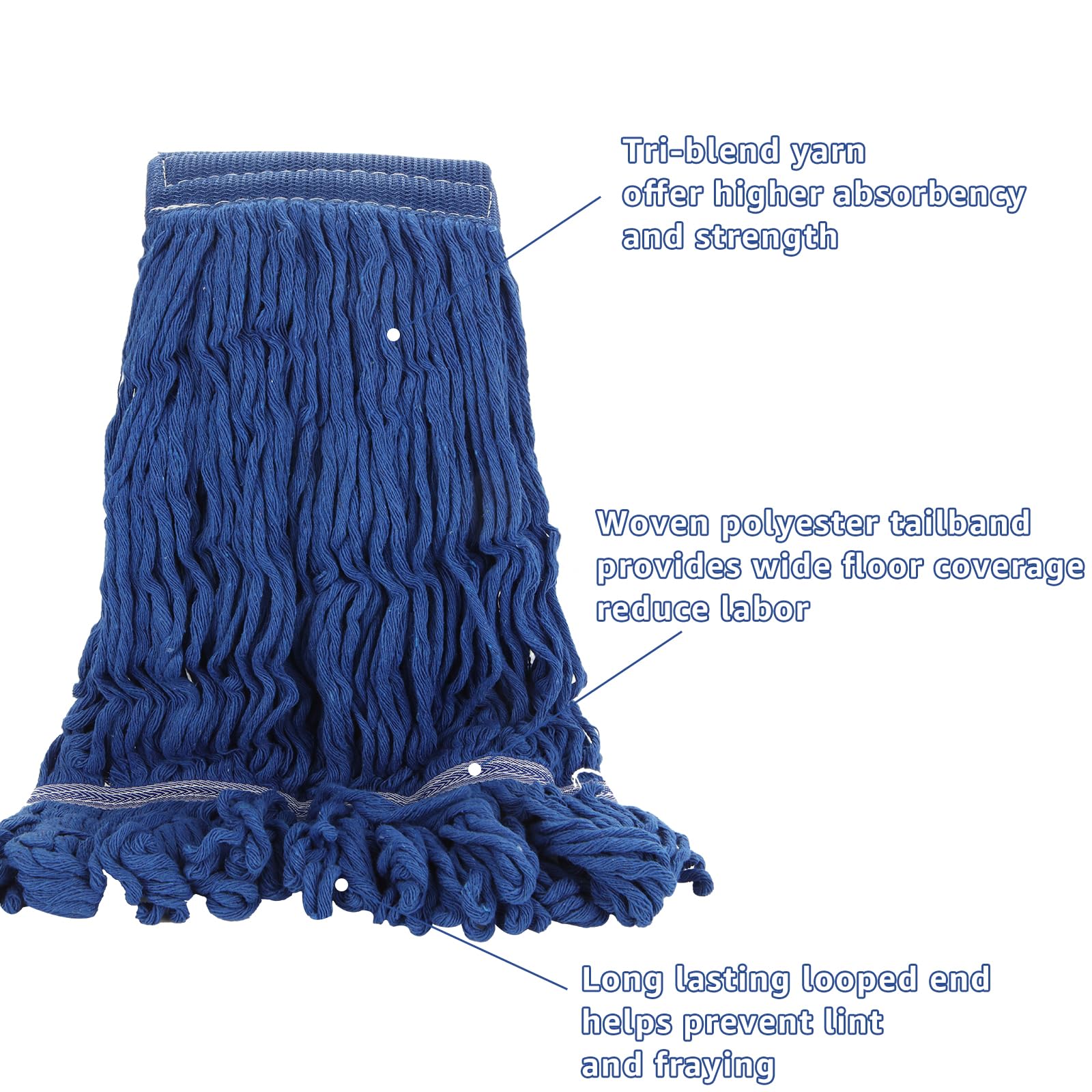 4Pcs Commercial String Mop Head, Loop-End Mop Head Replacement, Heavy Duty Mop Head Refills, Cotton Looped End Wet Cleaning Mop Refill for Home, Industrial and Commercial Use