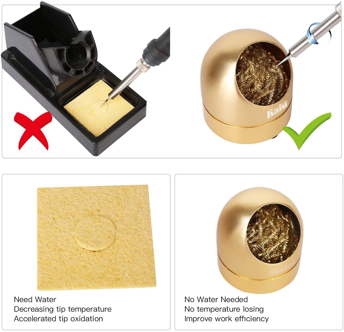 Kaisiking Soldering Iron Tip Cleaner Solder Tip Cleaning Wire and Holder Station Soft Coiled Brass with 3 Pcs Solder Tip Cleaning Wire and 1 Pcs Holder For Cleaning Soldering Irons and Tips