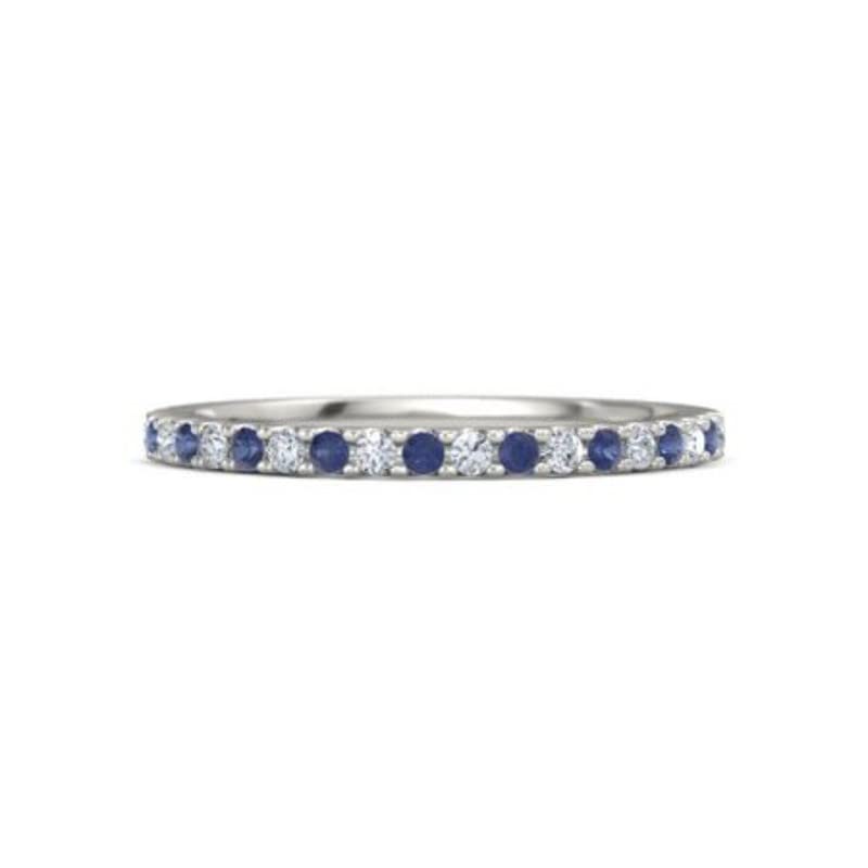 ANAKHA 925 Sterling Silver 2.00 Mm Natural Blue Sapphire With 2.00 Mm White Topaz Silver Stackable Ring, Eternity Band Size Us-8.5