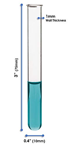 EISCO 48PK Test Tubes, 3ml - Borosilicate 3.3 Glass - 1mm Thick Walls, Beaded Rim - Superior Heat & Chemical Durability - 3" Tall, 0.4" Diameter