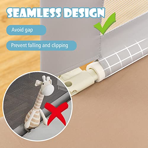 GLACER Bed Rail for Toddlers, 77β Extra Long, Height Adjustable Baby Bed Rail Guard with One-Side Lifting Design, Double Safety Locks, Safety Bed Guardrail for Kids with Side Storage Pocket (Bear)