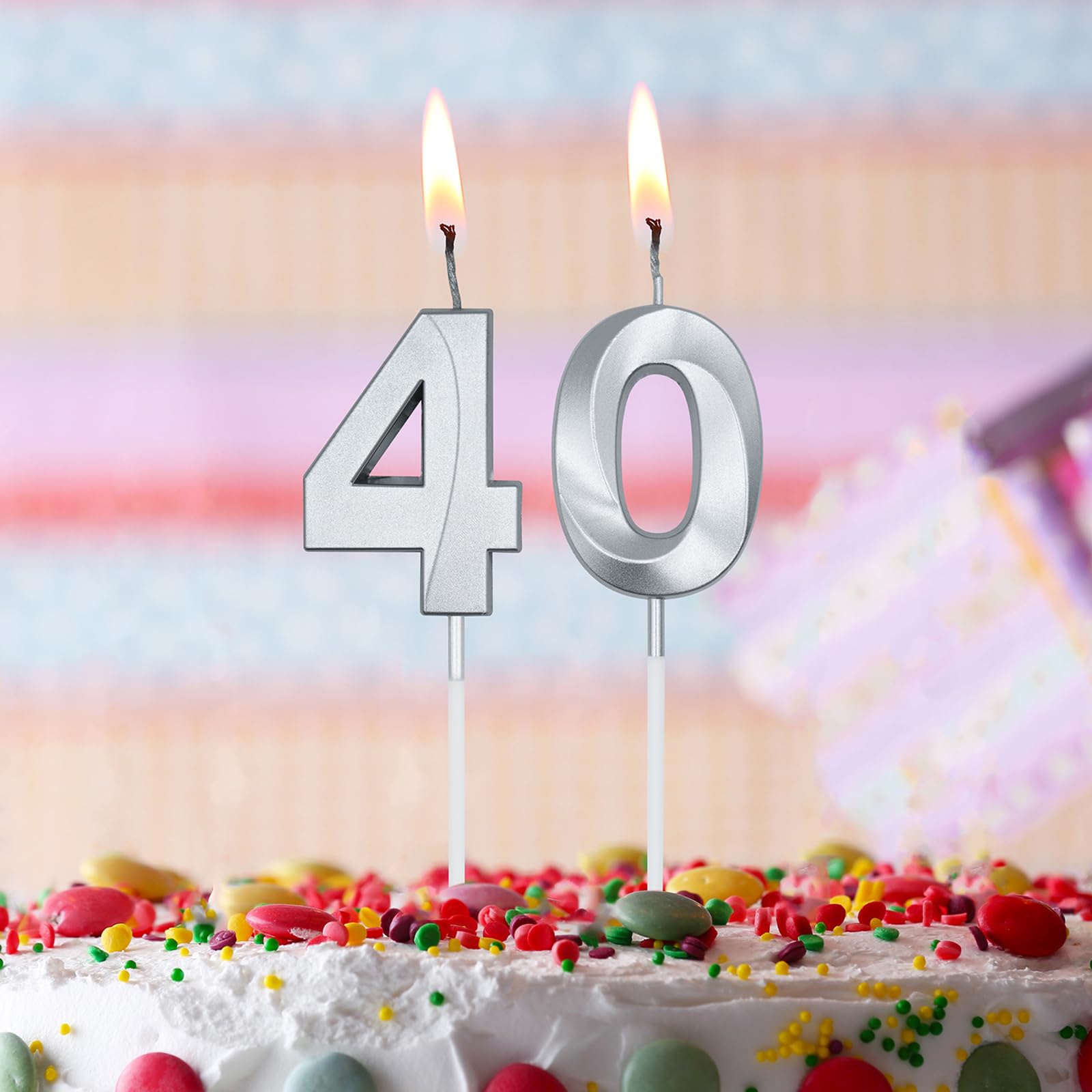 Silver 80th Birthday Candles for Cakes, Number 80 Candle Cake Cupcake Topper for Birthday Anniversary Party Decoration