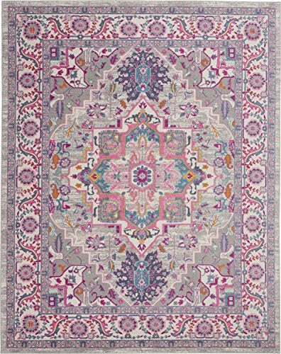 Nourison Passion Bohemian Light Grey/Pink 8' X 10' Area-Rug, Easy-Cleaning, Non Shedding, Bed Room, Living Room, Dining Room, Kitchen (8x10)