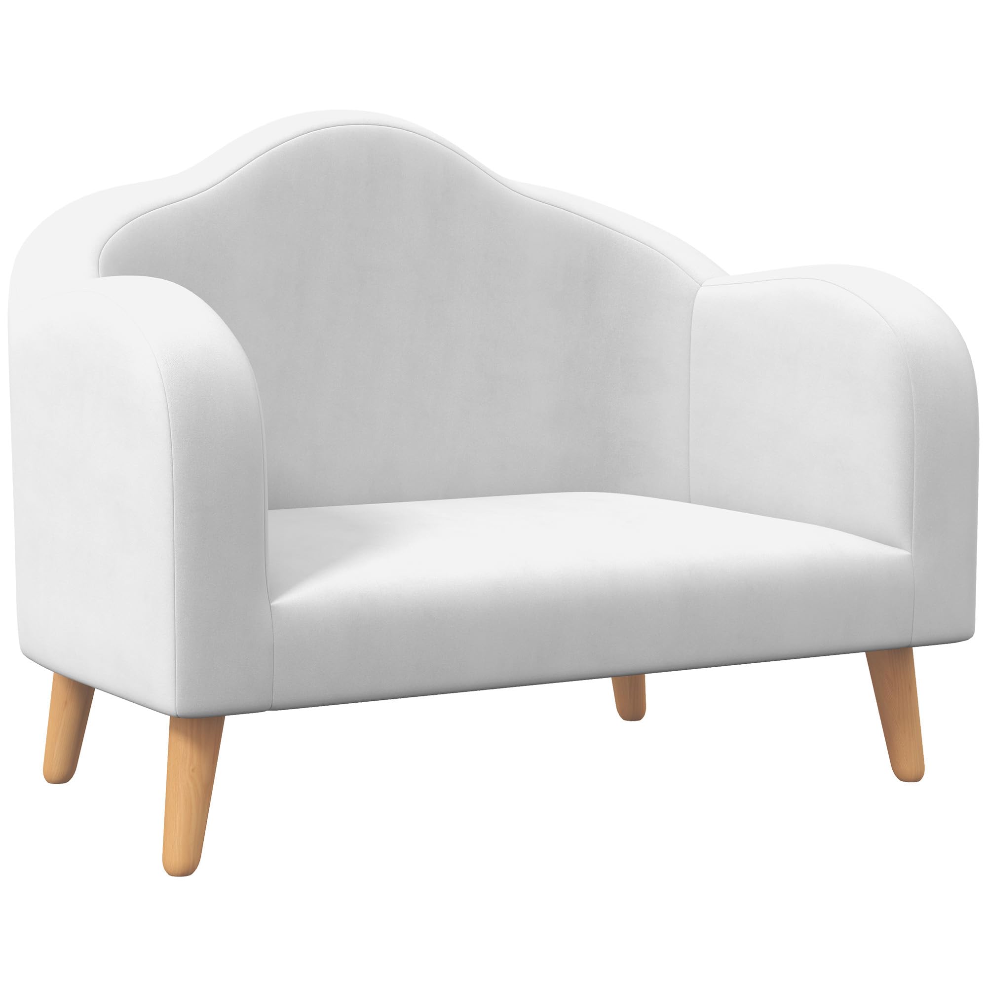 Qaba 2 Seater Kids Sofa, Cloud Shaped Children's Sofa for Nursery Playroom with Soft Foam Padding & Anti-Tipping Design, for 2-5 Years, White