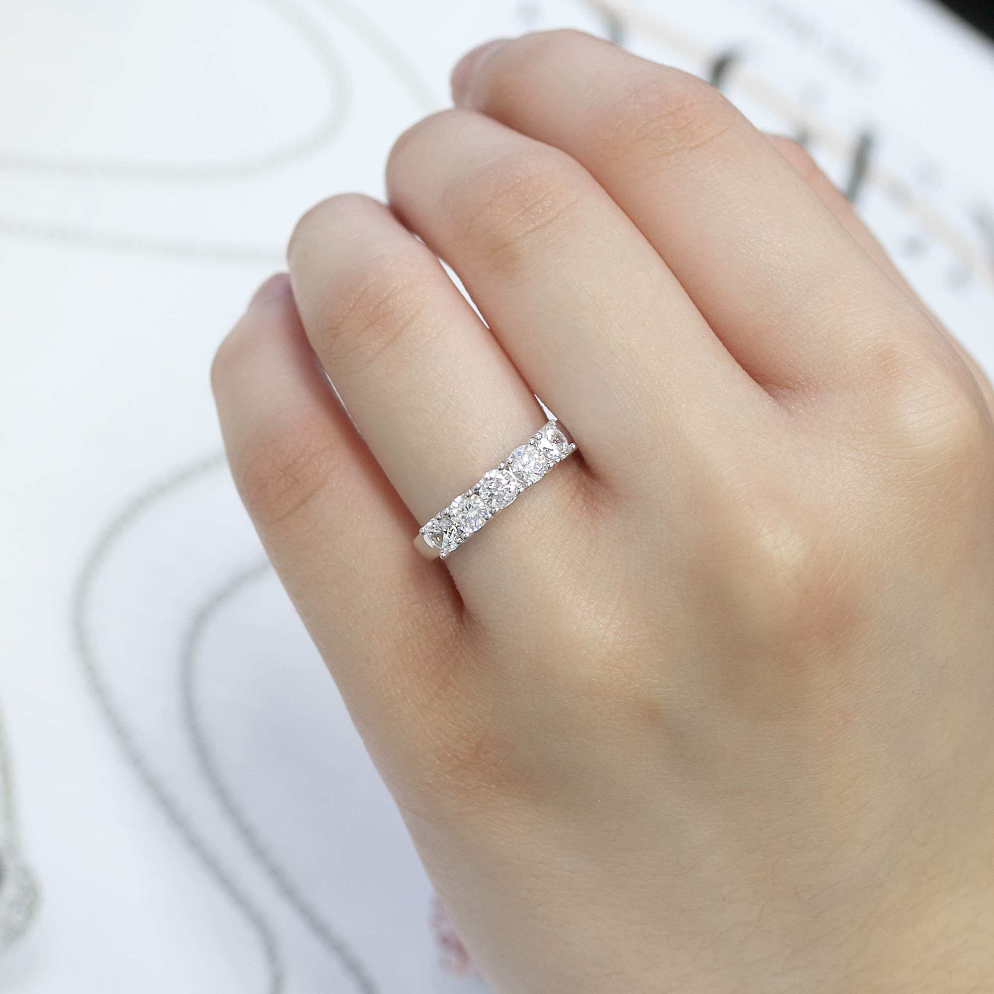 925 Sterling Silver Ring Round 1.2 carat CZ Stone Prong Set Five Stone Wedding Anniversary Ring 4MM (Size 5 to 10), 7