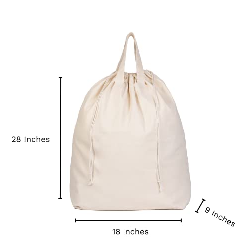 Canvas Laundry Bags Extra Large Heavy Duty - 100% Cotton Laundry Bag with Straps, Handles and Drawstring - College Dorm Laundry Bag in XL Size - Washable, Foldable Laundry Bag or Basket Liner (2 Pack)