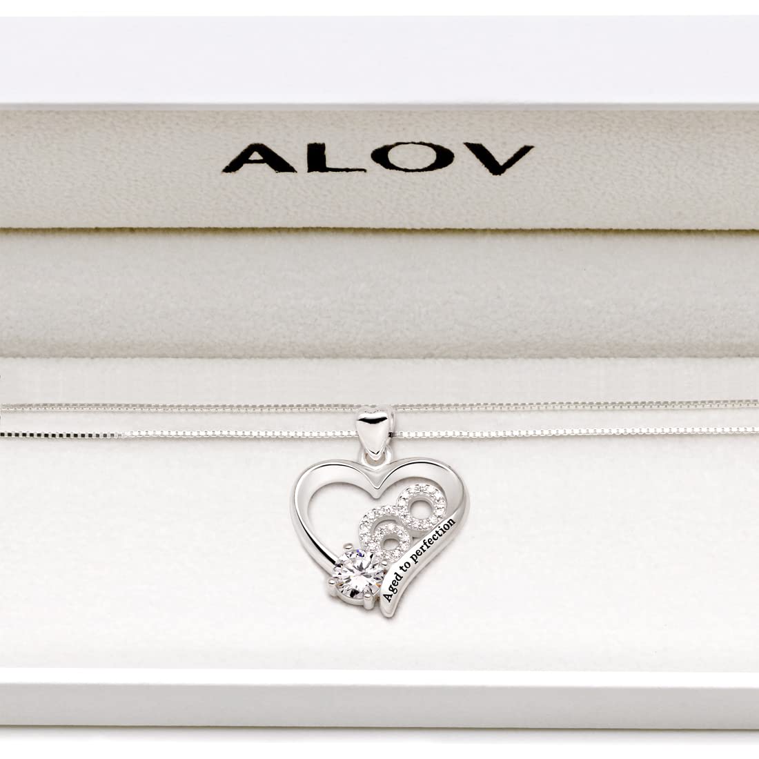 ALOV Jewelry Sterling Silver 60th Birthday Aged to Perfection Cubic Zirconia Pendant Necklace
