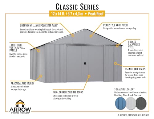 Arrow Classic Metal Shed, 12 x 14, Flute Grey