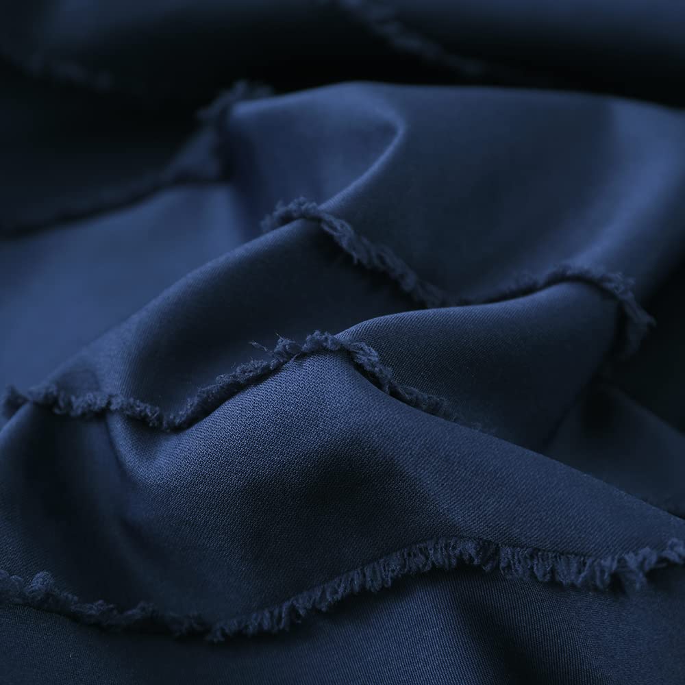 Vaulia Soft Microfiber Textured Duvet Cover Set with Tassels Design, Boho Chic Embroidery Striped Pattern Dark Blue, Queen Size 3-Piece Set (1 Duvet Cover 2 Pillow Shams)