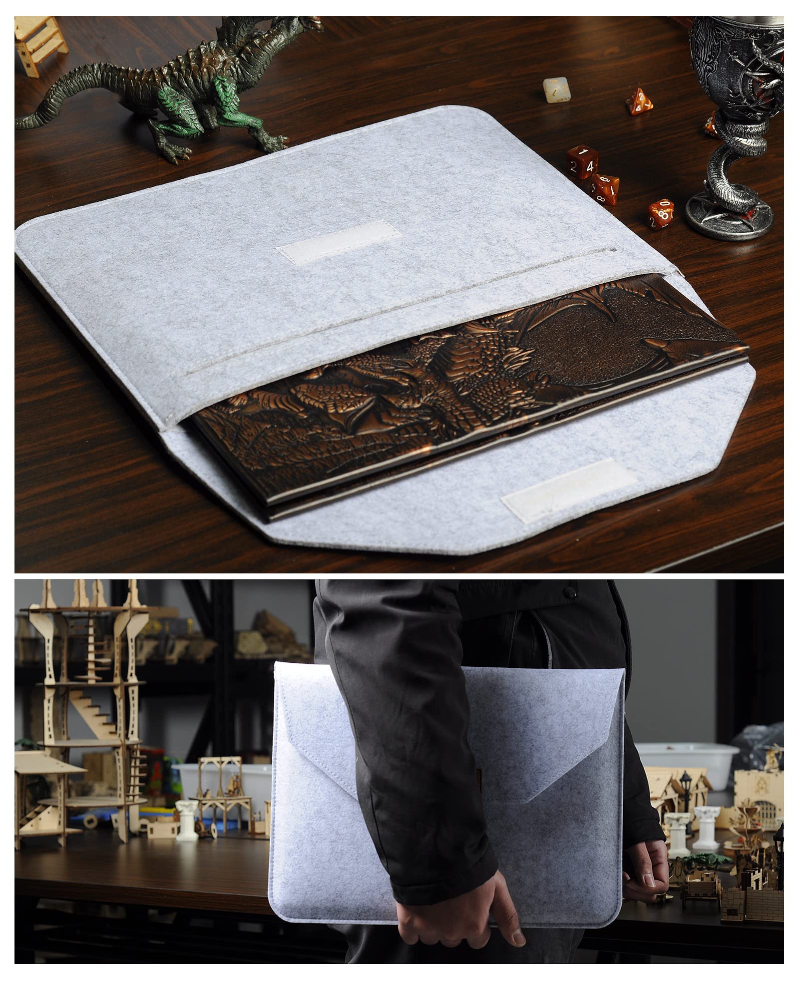 CZYY DND Dungeon Master Screen Faux Leather Embossed Dragon & Mimic, Four-Panel with Pockets DM Screen for Dungeons and Dragon, Pathfinder, D&D