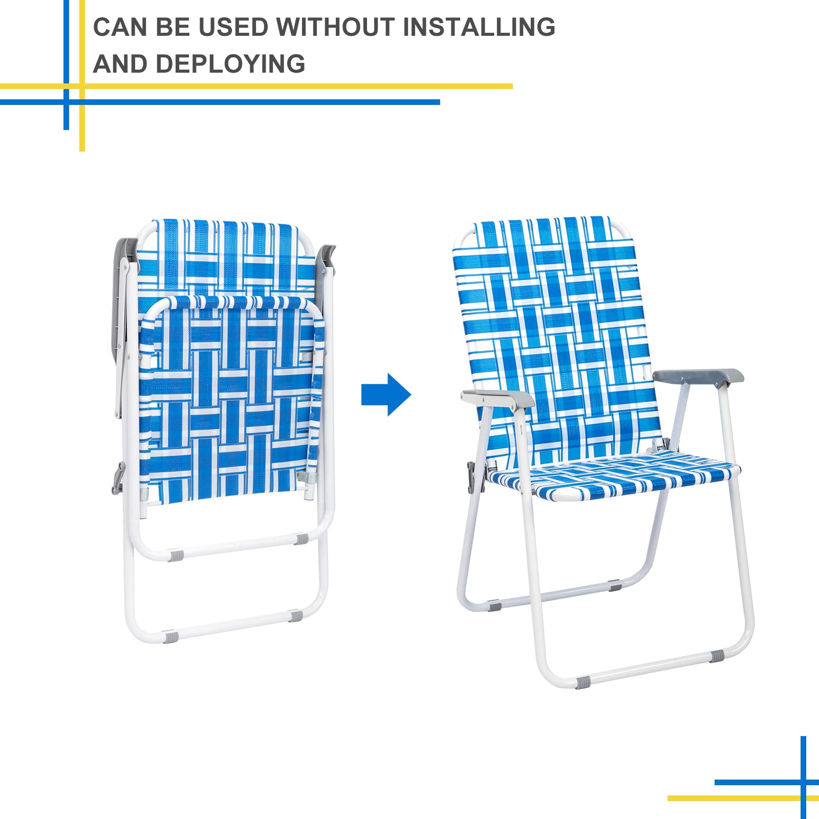 Kcelarec Set of 2 Patio Folding Lawn Chair, Outdoor Beach Portable Webbed Folding Camping Chair for Yard, Garden (Blue 1)