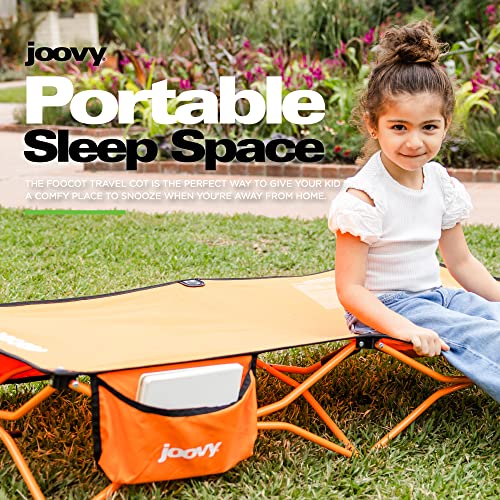 Joovy Foocot Travel Cot Featuring a Steel Frame and Tough Polyester Fabric, Storage Pocket, and Easily Folds into Included Travel Bag β Holds Kids Up to 48β Tall or 75 Lbs (Orange)