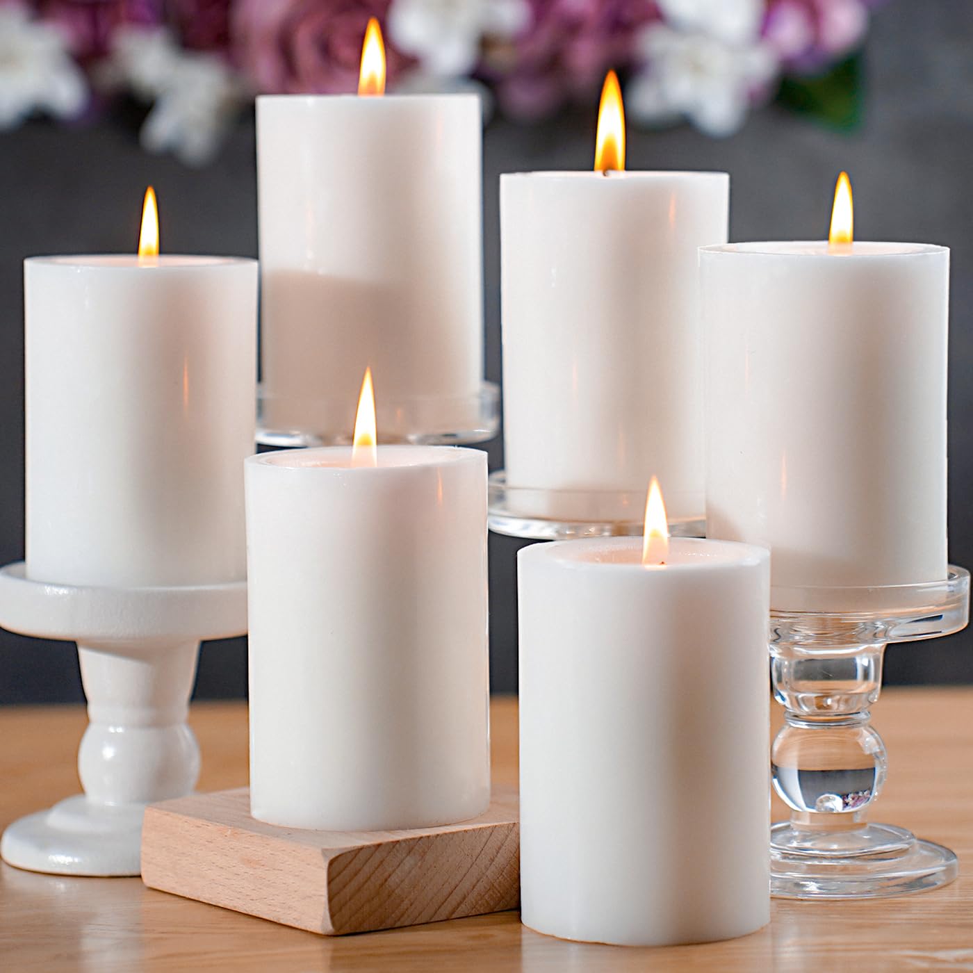 White Pillar Candles Set of 6,Unscented Pillar Candles Bulk-2.8x4in,420 Hours Long Burning Smokeless Pillar Dinner Candles,Dripless Large Round Candle for Wedding, Home Dinner, Parties, Spas