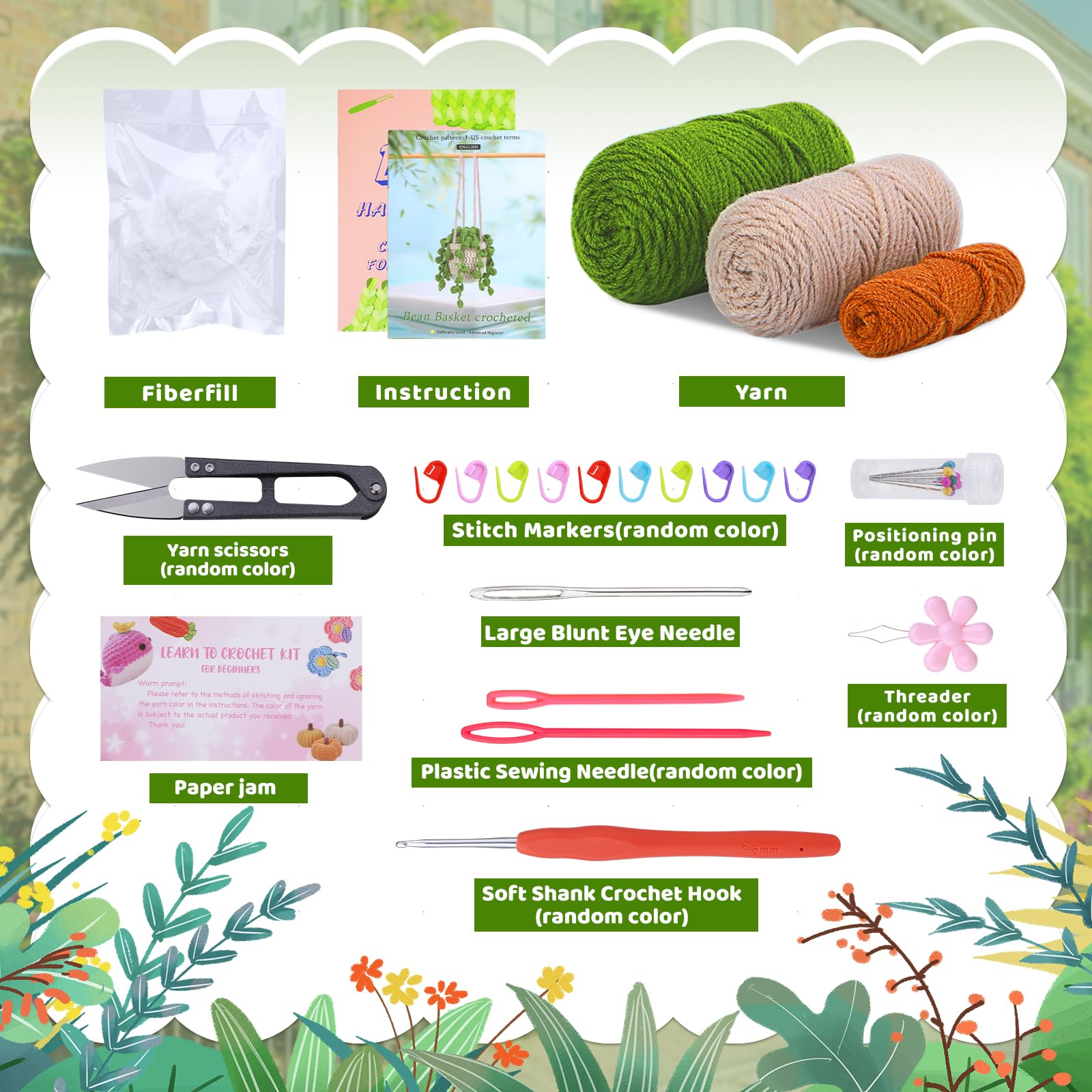 Crochet Kit for Beginners, Hanging Potted Plants Crochet Starter Kit with Step-by-Step Instructions and Video Tutorials Complete Crochet Kit for Beginners Decoration (Yellow-Green Doudou Plants)