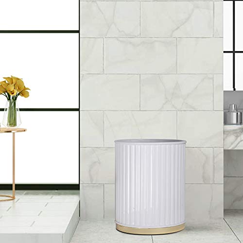 nu steel PAN8H Panache Collection Ceramic Wastebasket, Round Trash Can for Bathroom, Bedroom, Dorm, College, Office, 8" L x 10" H x 8" W, White Gold Finish