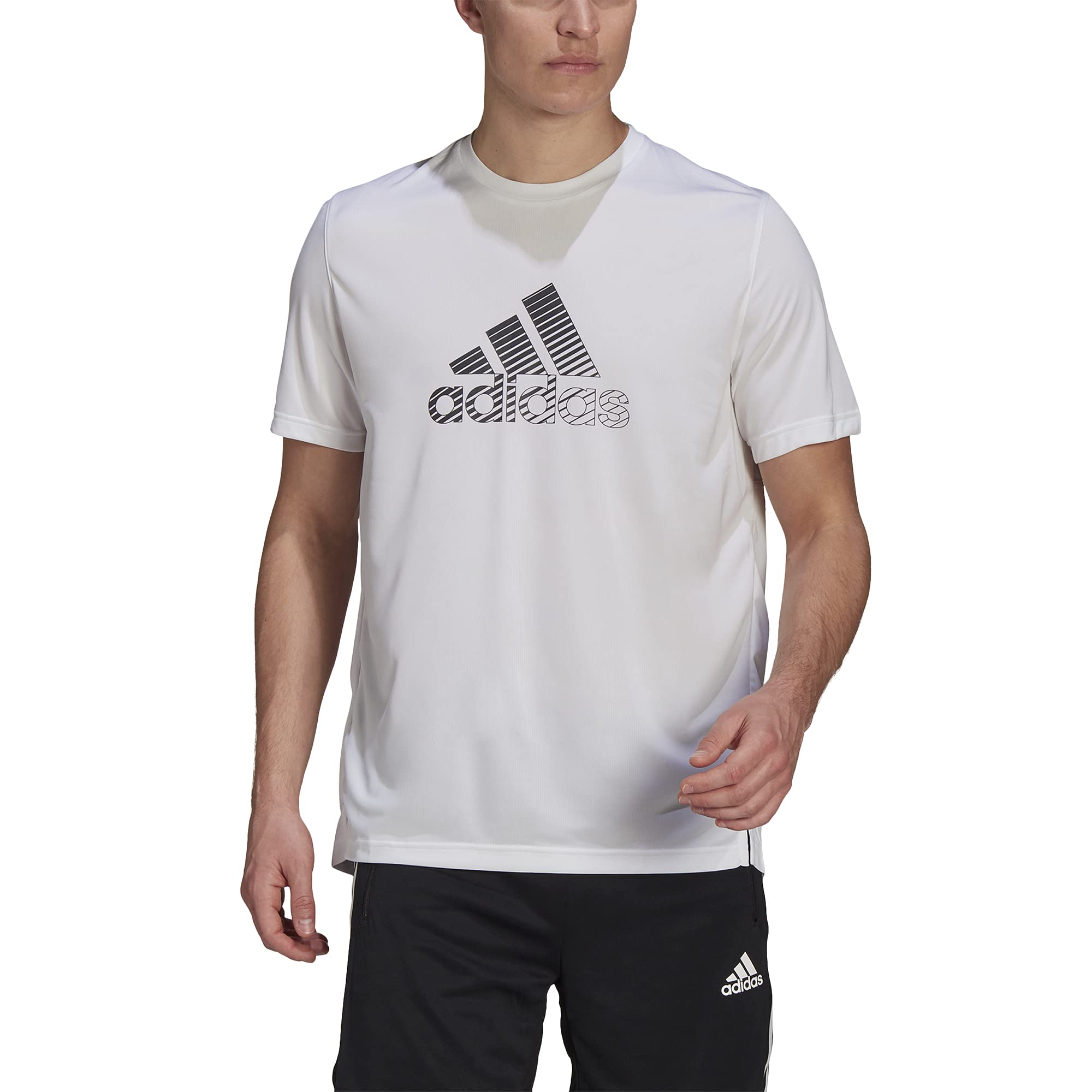 adidas mens Activated Tech Tee White/Halo Blue X-Large