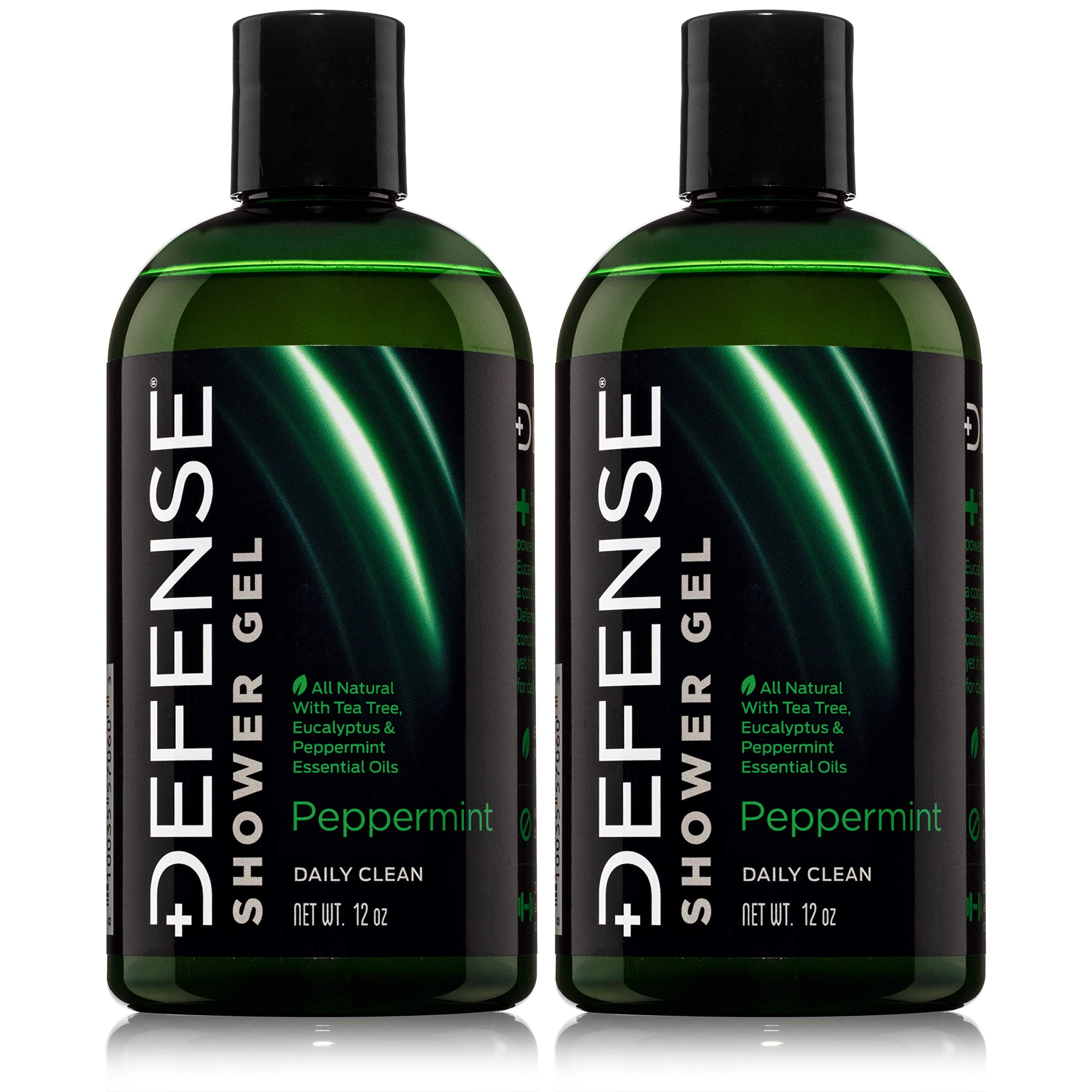 Defense Soap Organic Peppermint Body Wash | All Natural Mint Shower Gel with Tea Tree Oil, Eucalyptus Oil. Wrestling Inspired, For All Mens & Womens Skin Types. 12 oz (Pack of 2)