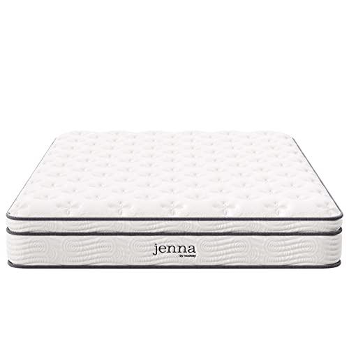Modway Jenna 10β Queen Innerspring Mattress Quality Quilted Pillow Top-Individually Encased Pocket Coils-10-Year Warranty, White