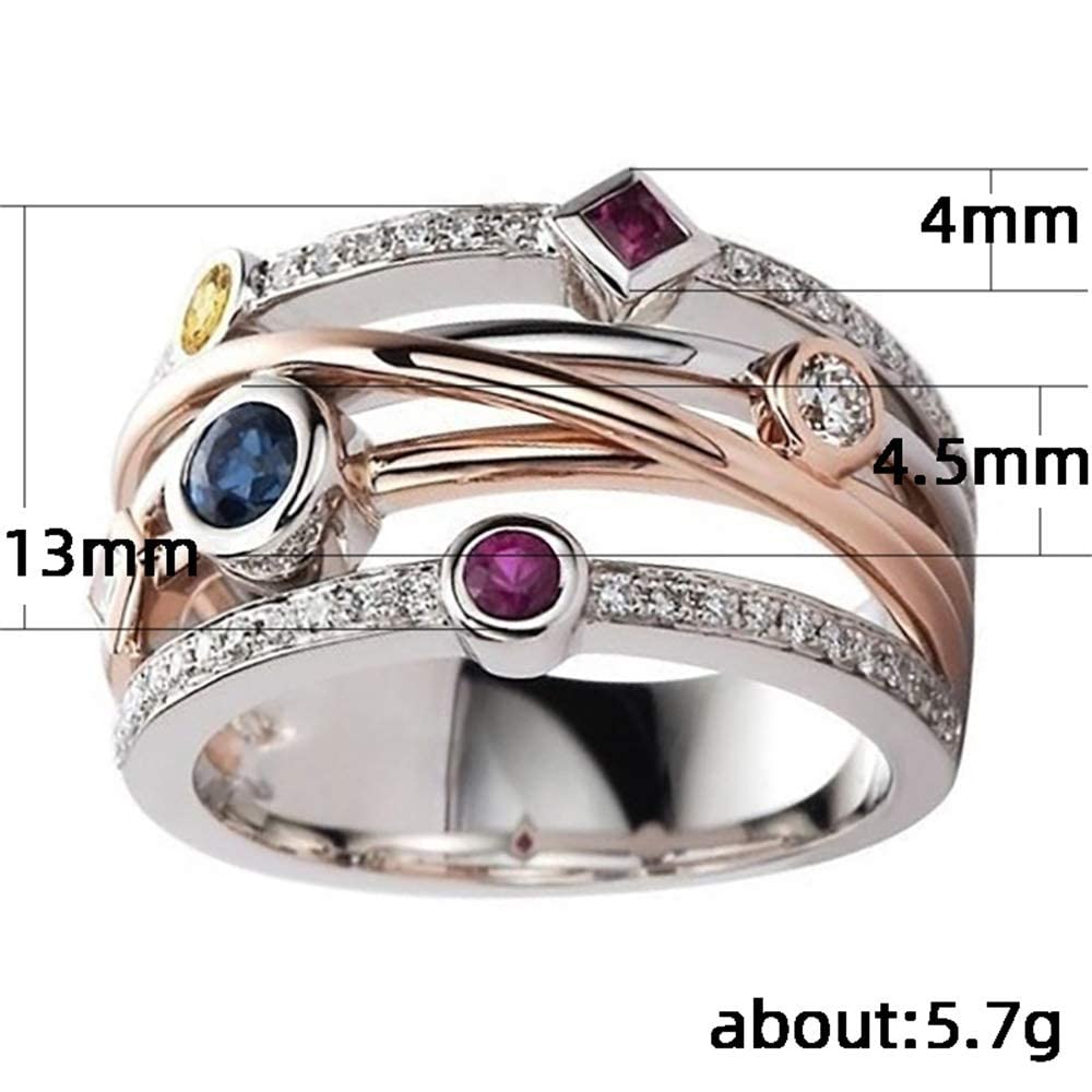 925 Sterling Silver Shiny Full Diamond Cross Ring Colorful Geometric Gemstone Ring Cubic Zirconia Rings CZ Diamond Multi Row Ring Eternity Engagement Wedding Band Ring for Women (8)