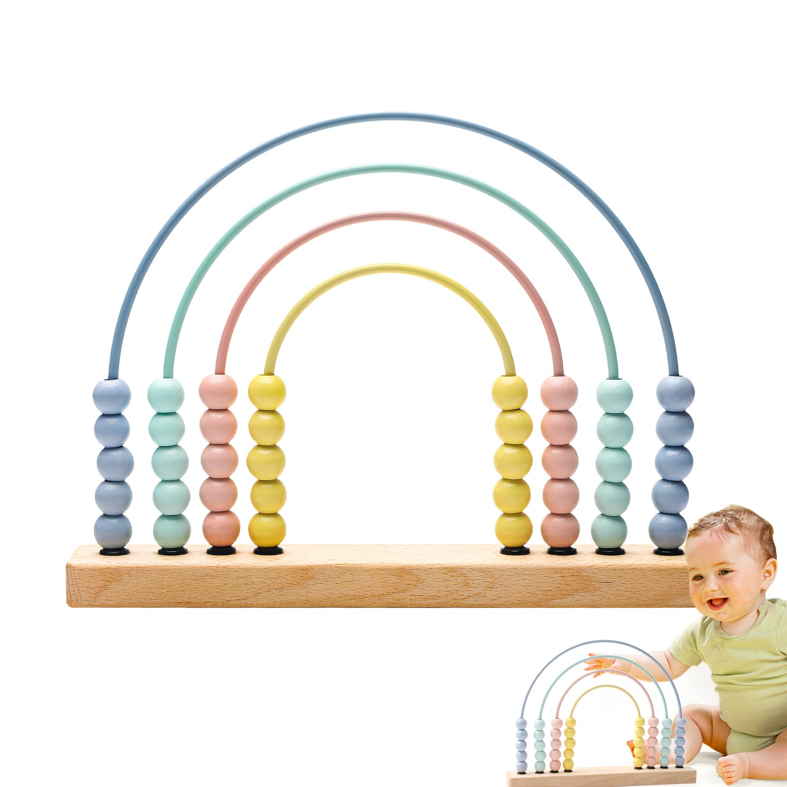 bopoobo Wooden Rainbow Abacus for Toddlers,Teaches Early Math Skills and Counting,Wooden Education Montessori Toys Learning Game for Kids