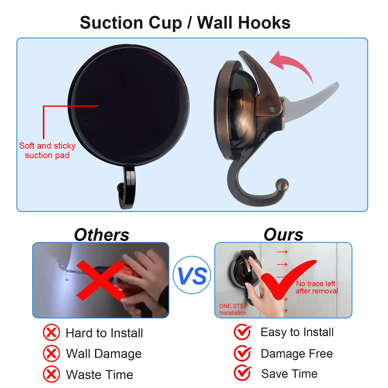 YSSILADI Suction Cup Hooks Heavy Duty Vacuum Suction Shower Hooks Glass Suction Cup Hooks Bathroom Robe Hooks Reusable, No Hole Punched, for Garland Decoration (2 Pack, Antique Brass)