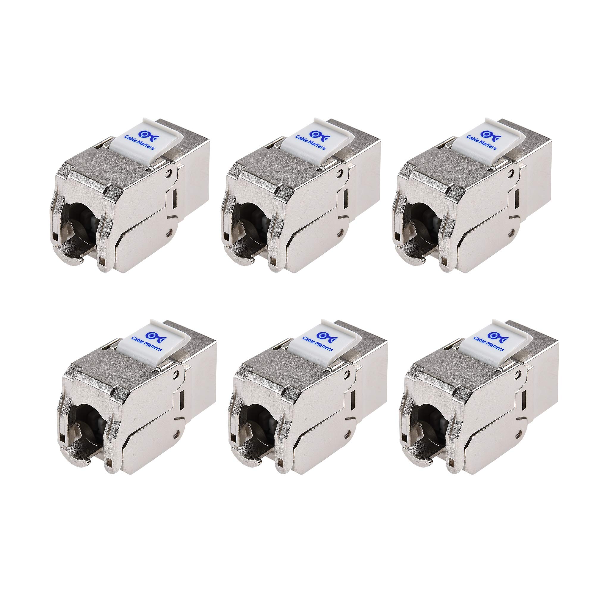 Cable Matters UL Listed 10Gbps 6-Pack RJ45 Shielded Cat6A / Cat6 Keystone Jack with Integrated Shutter