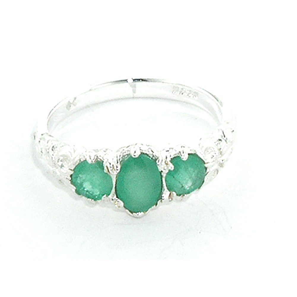 925 Sterling Silver Real Genuine Emerald Womens Band Ring - Size 4