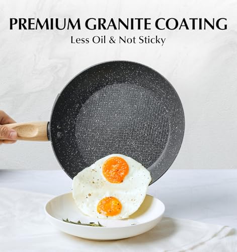 KOCH SYSTEME CS 10 Inch Frying Pans Nonstick, Ultra Non Stick Black Marble Omelet Pan with Ergonomic Bakelite Handle, Aluminum Skillets with Honeycomb Design on Inner Surface