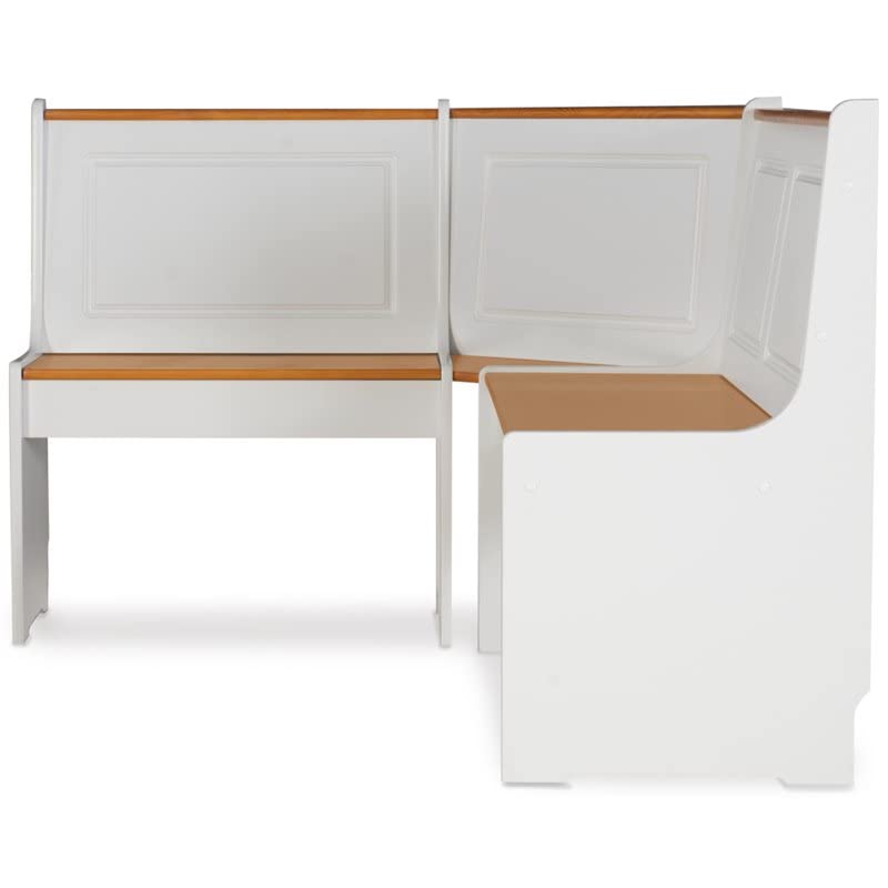 Riverbay Furniture Indoor 3 Piece Kitchen Corner Nook Table Booth Bench Breakfast Dining Set in White