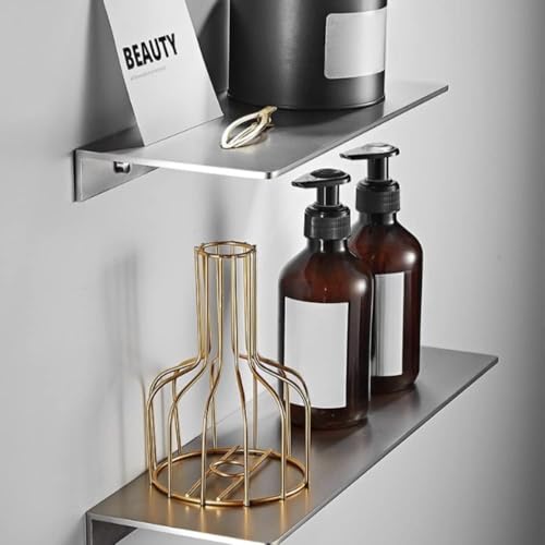 Biutimarden 16Inch Stainless Steel Wall Mounted Floating Shelf Drilling or Shelf Adhesive Modern Room Decor Wall Shelf Floating Shelf for Bathroom Bedroom Decor