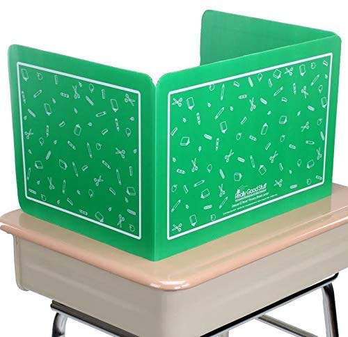 Really Good Stuff Plastic Privacy Shields for Student Desks – Set of 6 - Standard - Study Carrel Reduces Distractions - Keep Eyes from Wandering During Tests, Green with School Supplies Pattern