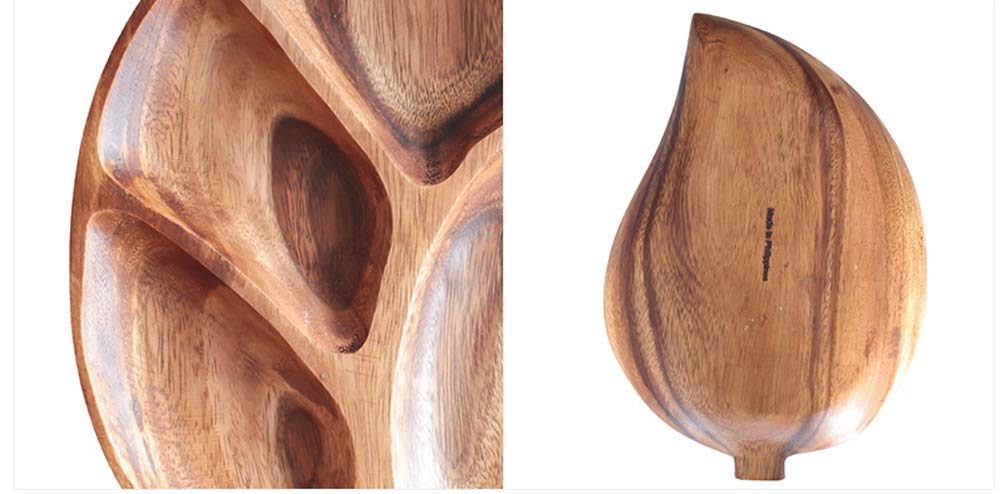 Acacia Premium Leaf Shaped Wooden 4-Compartment Divided Wood Accent-Plates Divided Dessert Dish Serving Trays Platters 4 Section