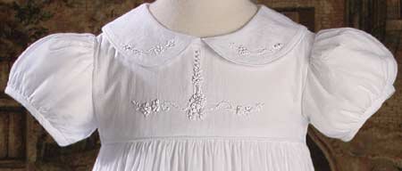 Hand Embroidered 33" Short Sleeve Heirloom Christening Gown w/Shadow Embroidery White