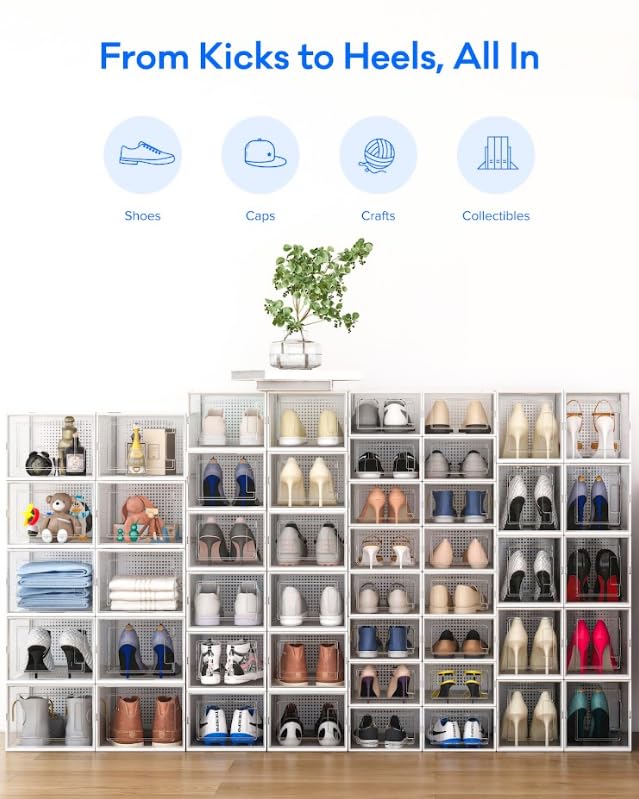 FINESSY XL Shoe Storage Boxes Large Shoe Rack, Large Shoe Organizer XL Shoe Boxes Clear Plastic Stackable XL Clear Shoe Boxes Stackable, Large Sneaker Storage Large Shoe Containers