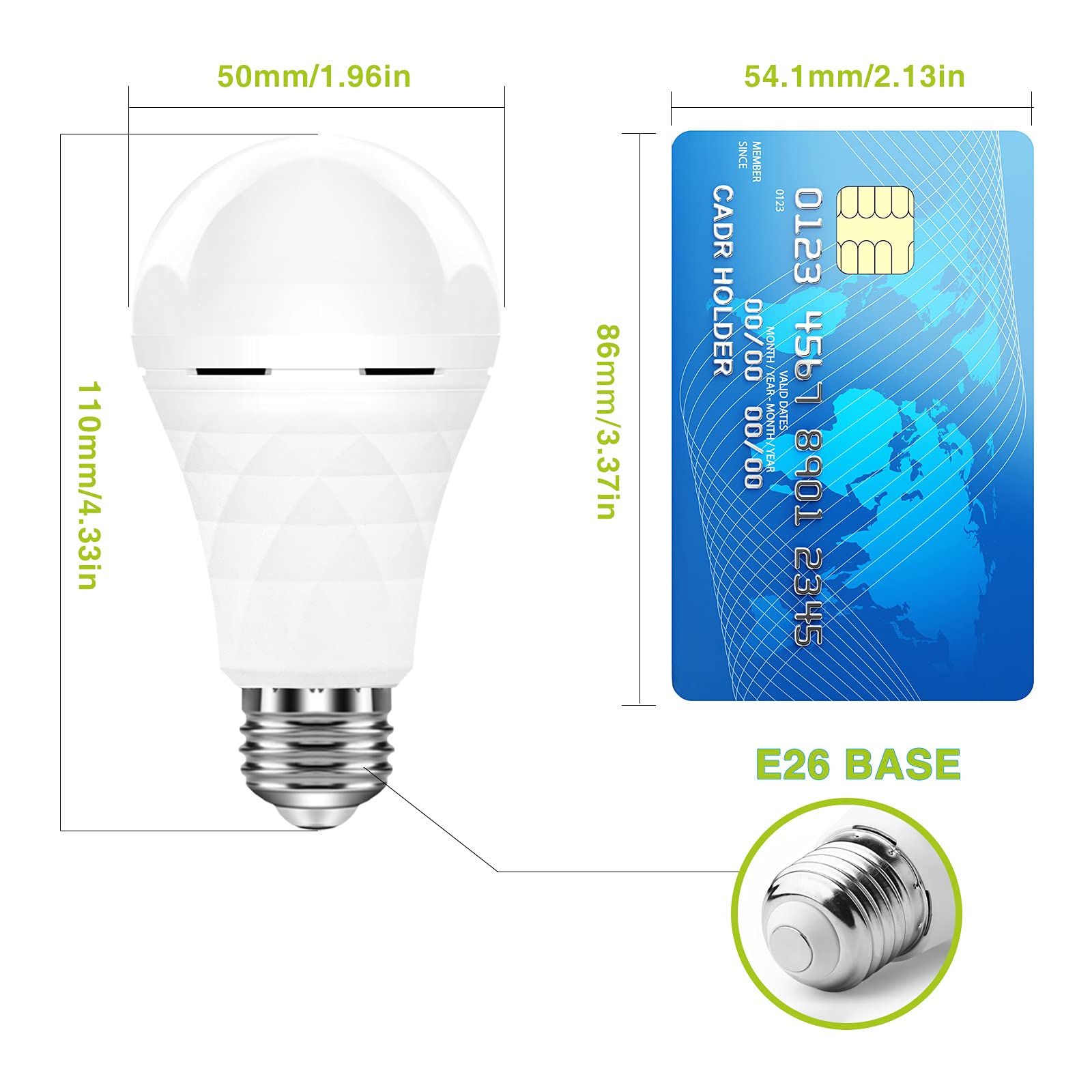 A19 Emergency Rechargeable Light Bulbs, Keep Lighting During Power Outage, Led Bulb 60 Watt Equivalent, 5000K Daylight Light Bulb 1200mAh Battery Backup Light Bulbs for Daily Used & Home Power Failure