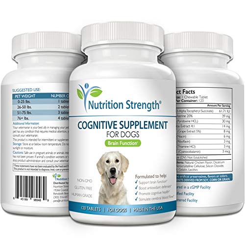 Nutrition Strength Cognitive Support for Dogs, Promotes Dog Brain Health, Mental Support for Old Dogs, Supplement for Dogs with Cognitive Difficulties, 120 Chewable Tablets