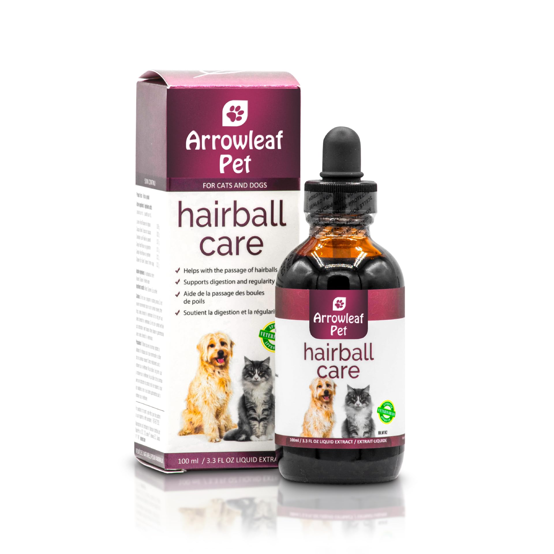 Arrowleaf Pet Hairball Care by NaturPet Inc | Digestive Support for Cats and Dogs | Hairballs, Constipation, Intestinal Discomfort | 100mL Herbal Tincture