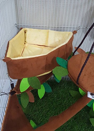HOT! 7 Pcs/Set Cute Sugar Glider Hamster Marmoset Squirrel Chinchillas Small Pet Hanging Log + Edge Corner Light Brown Cage Set Forest Pattern Get Free 1 Small Pet Treats, PB's REPUBLIX
