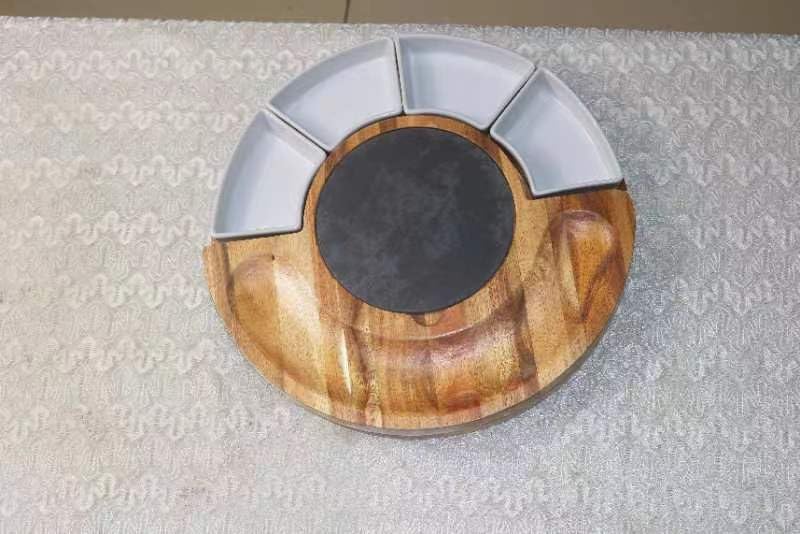 Acacia Wood Cheese Cutting Board Set - Charcuterie Board Set and Cheese Serving Platter with Utensil Set and Ceramic Bowls Slate Cheese Boards Perfect Meat/Cheese Board and Knife Set for Entertain